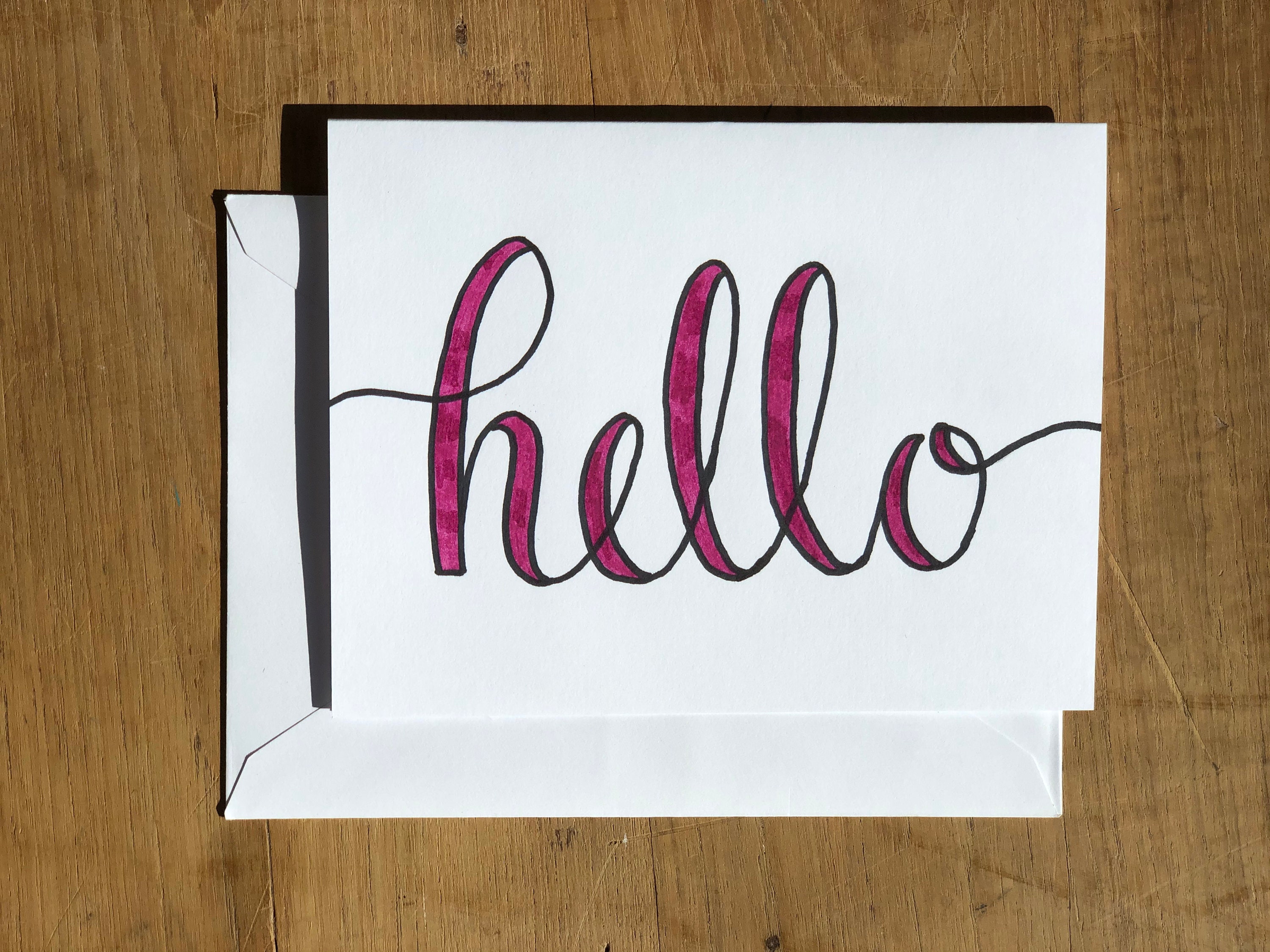 Hello Greeting Card Hand Drawn With Personalized Envelope - Etsy