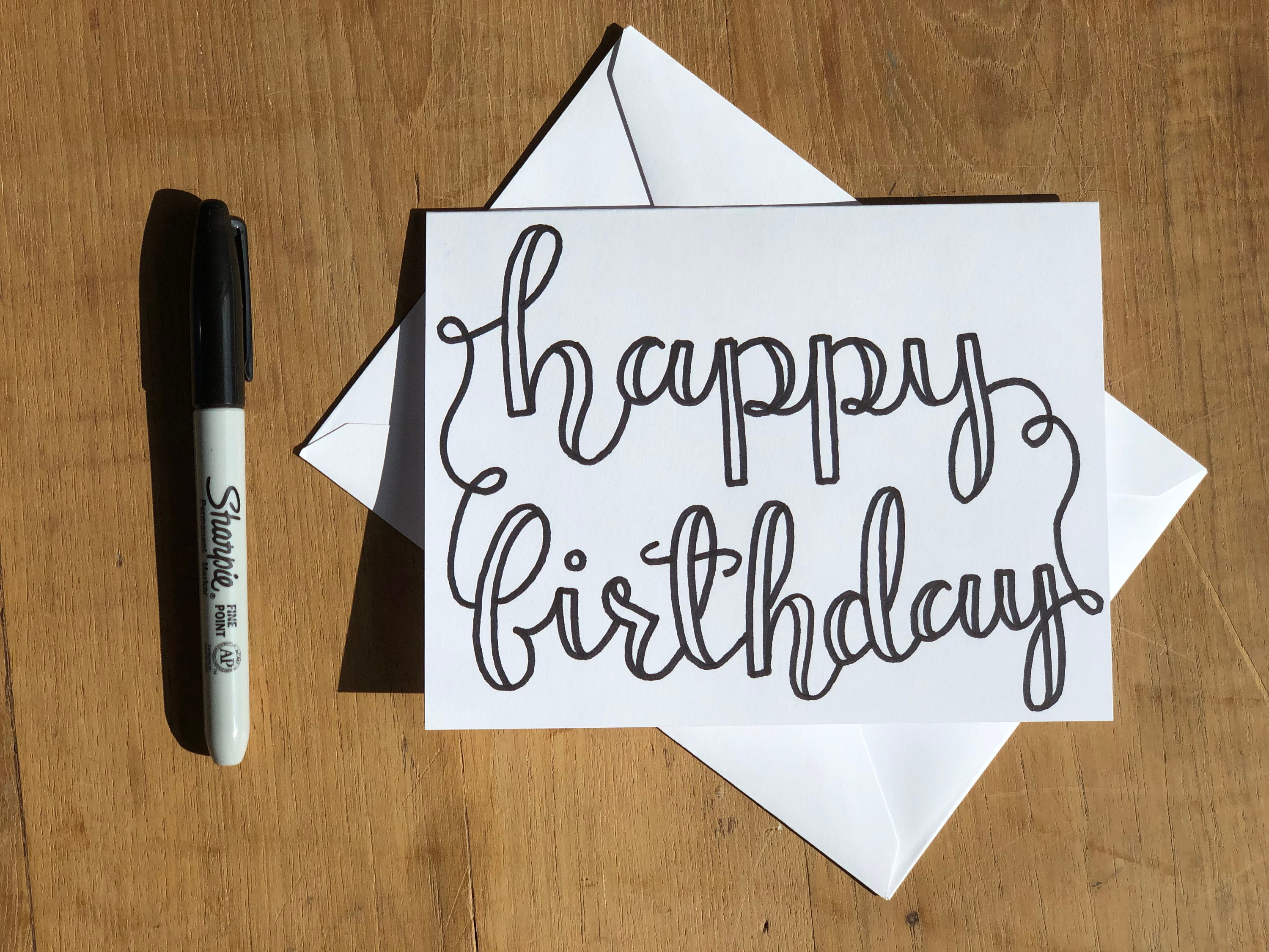 Happy Birthday Card | Hand Drawn With Personalized Envelope — Blank ...
