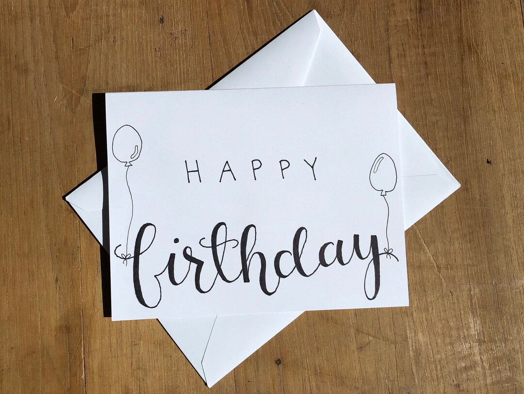 Birthday Card Hand Drawn With Personalized Envelope Calligraphy Script ...
