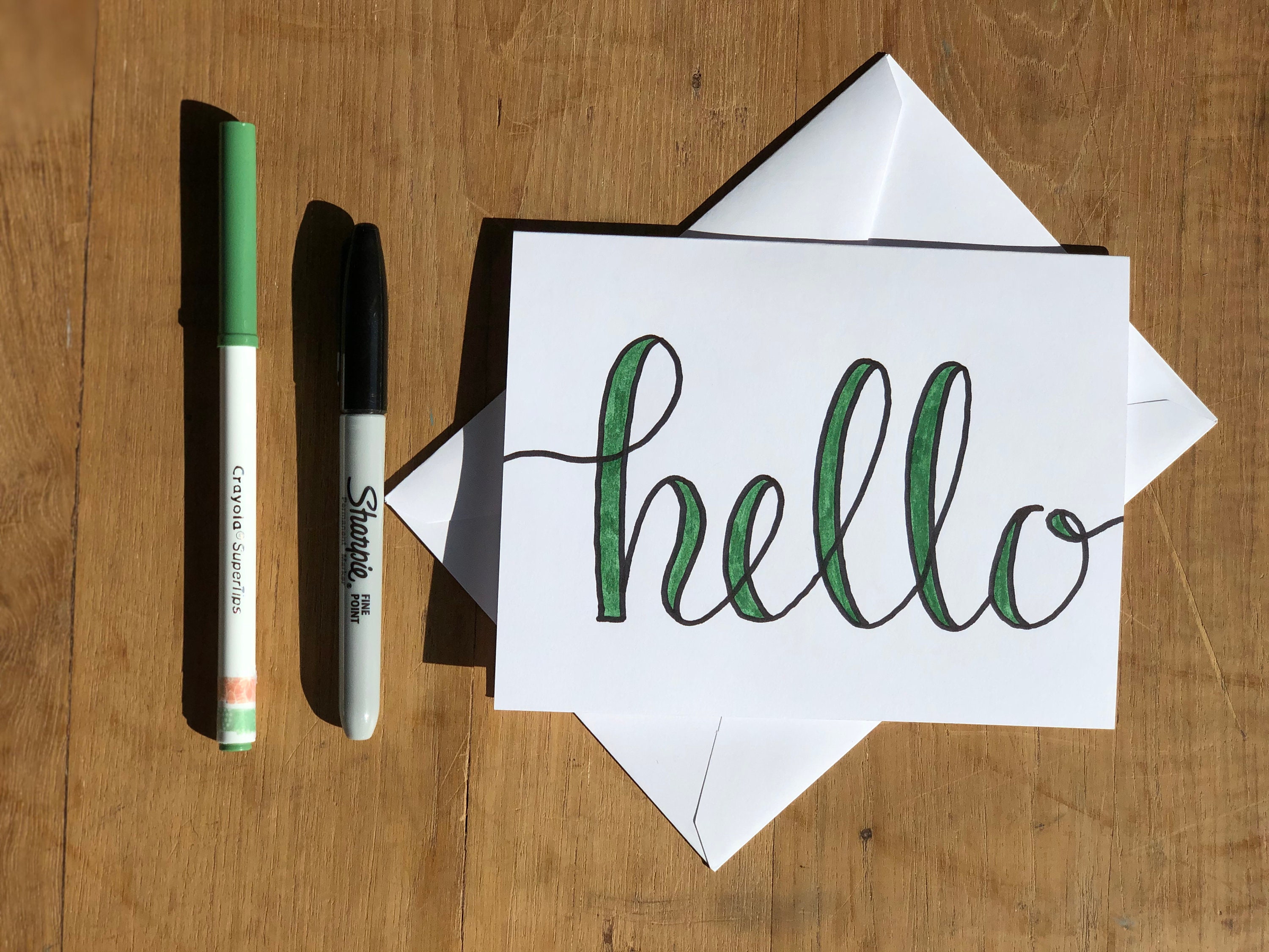 Hello Greeting Card Hand Drawn With Personalized Envelope - Etsy