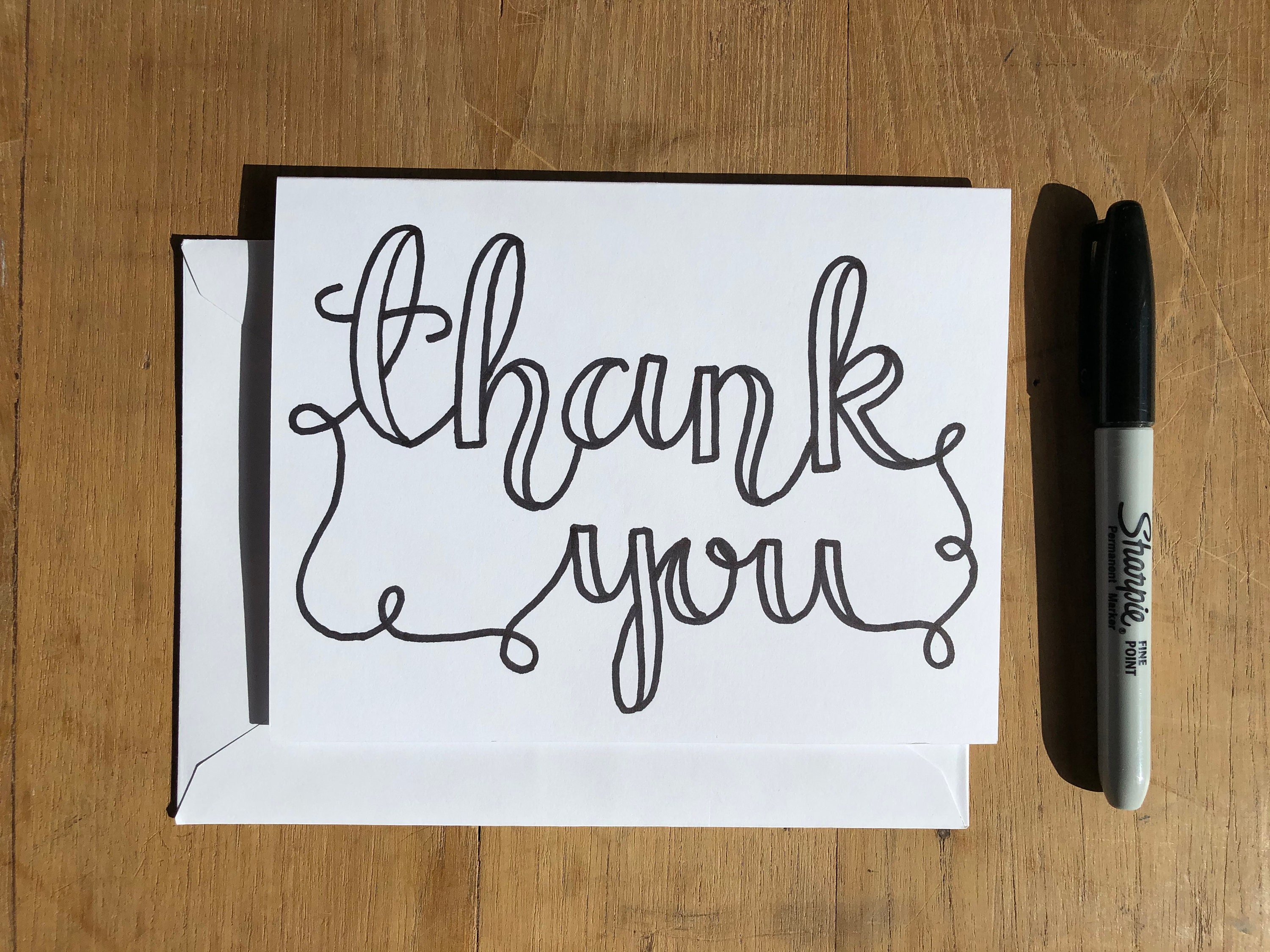 Thank You Greeting Card | Hand Drawn With Personalized Envelope — Blank ...