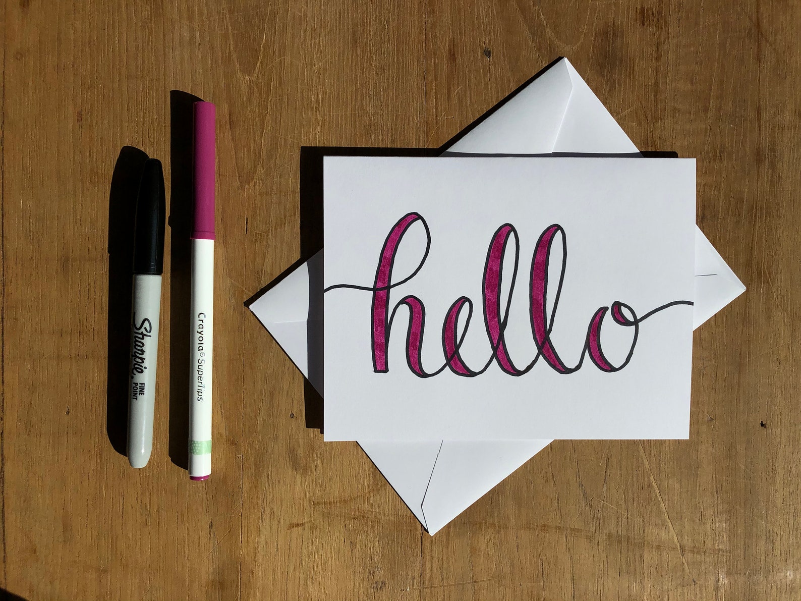 Hello Greeting Card Hand Drawn With Personalized Envelope - Etsy