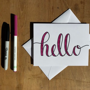Hello Greeting Card Hand Drawn With Personalized Envelope - Etsy