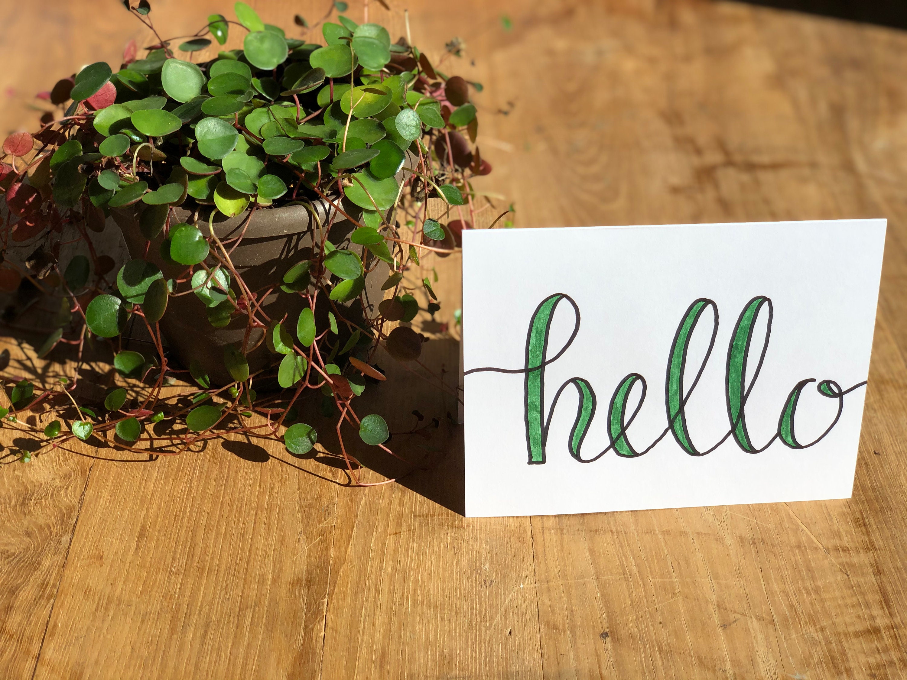Hello Greeting Card Hand Drawn With Personalized Envelope - Etsy