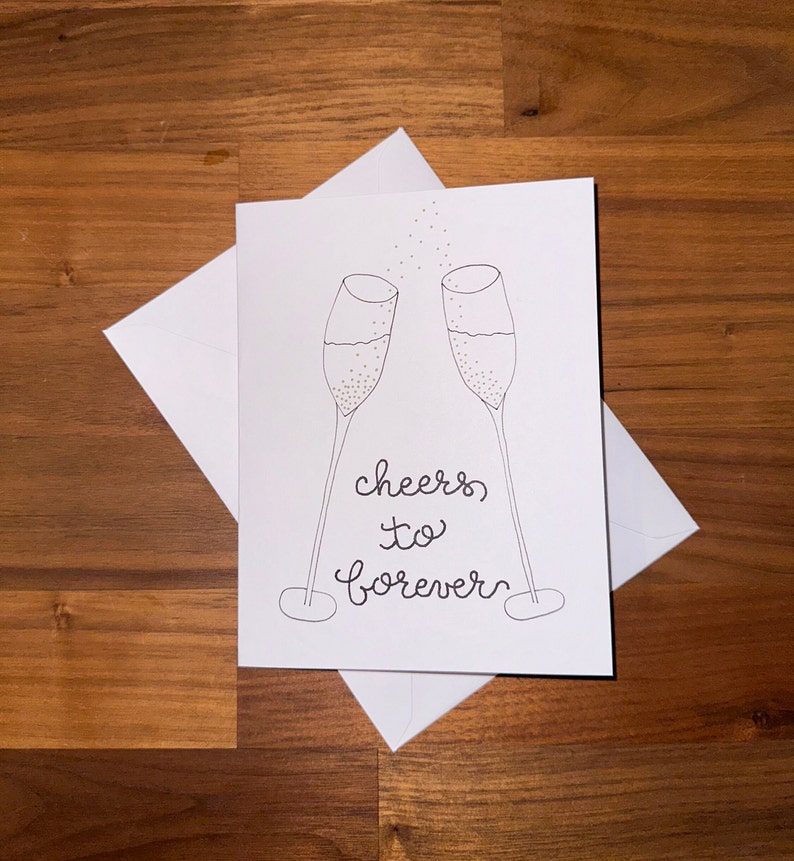 Cheers to Forever Wedding or Engagement Card | Hand Drawn With ...