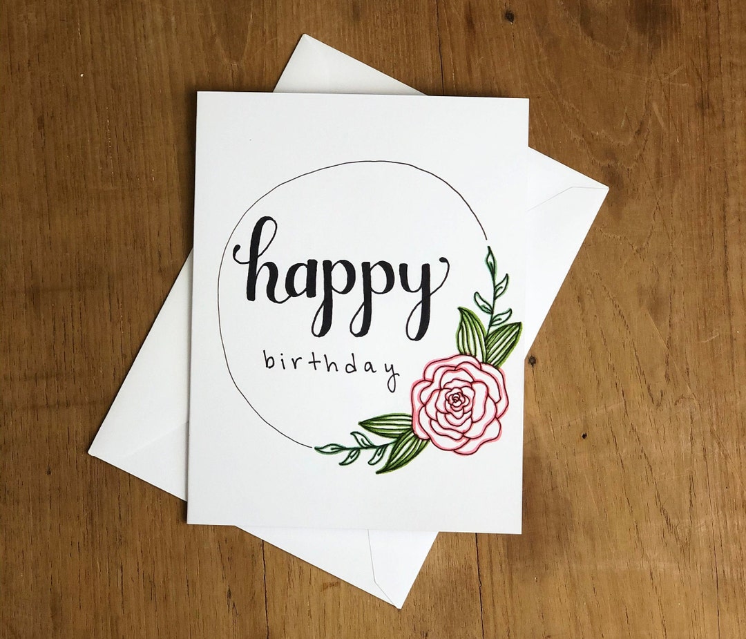 Happy Birthday Card | Hand Drawn With Personalized Envelope – Blank ...