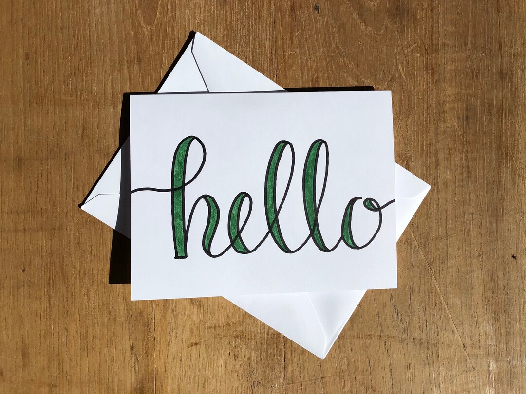 Hello Greeting Card Hand Drawn With Personalized Envelope - Etsy