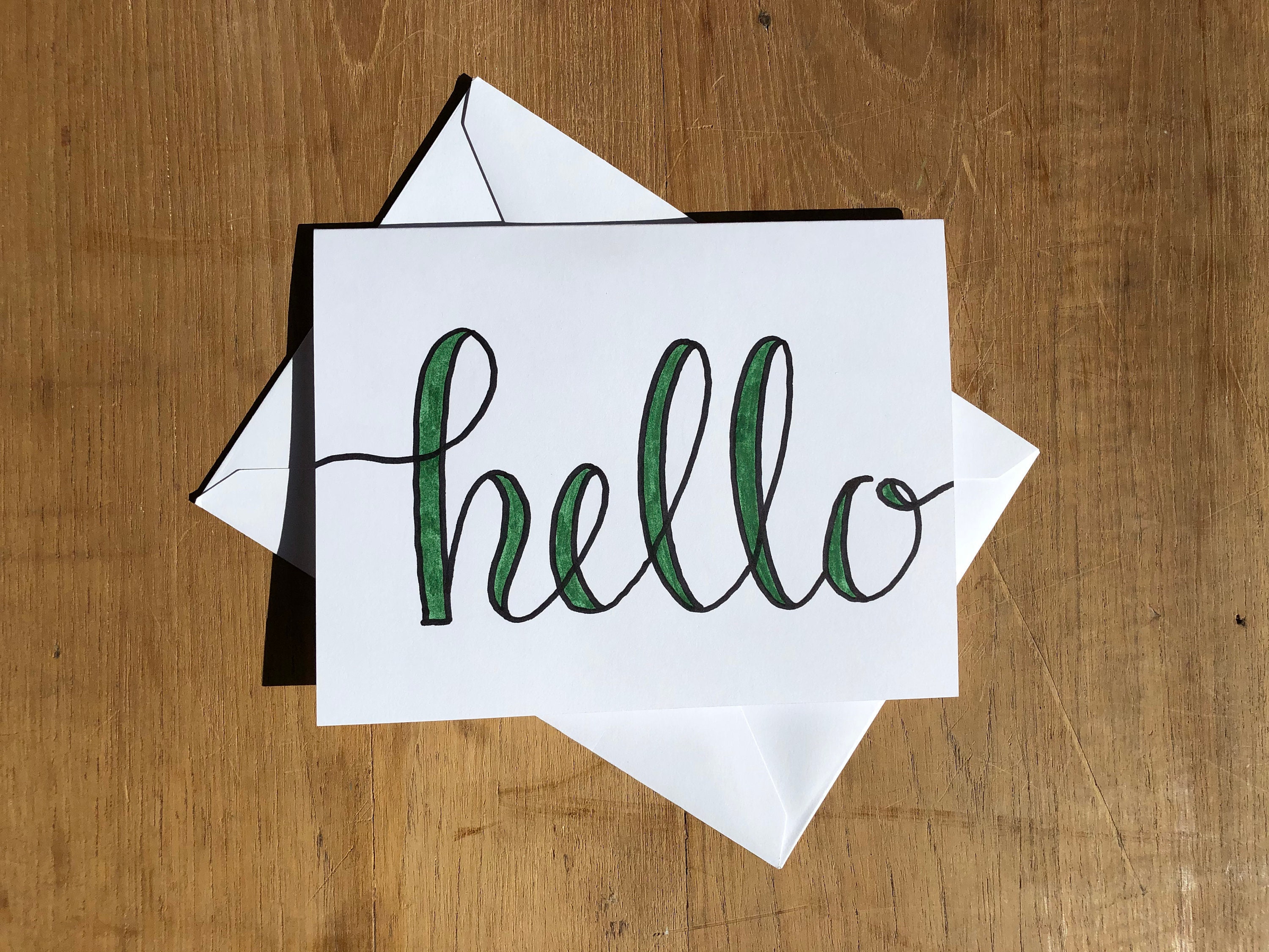 Hello Greeting Card Hand Drawn With Personalized Envelope - Etsy