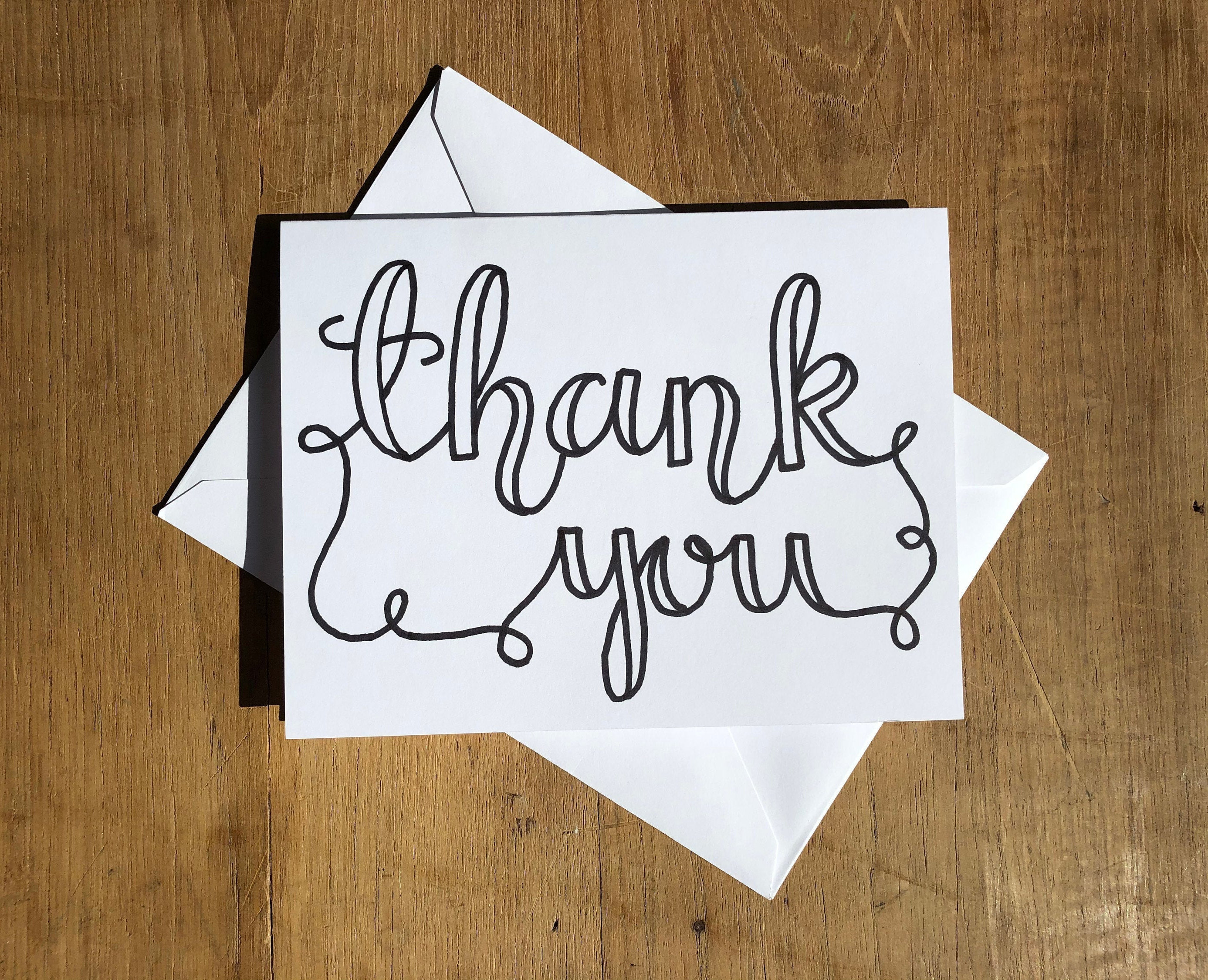 Thank You Greeting Card | Hand Drawn With Personalized Envelope — Blank ...