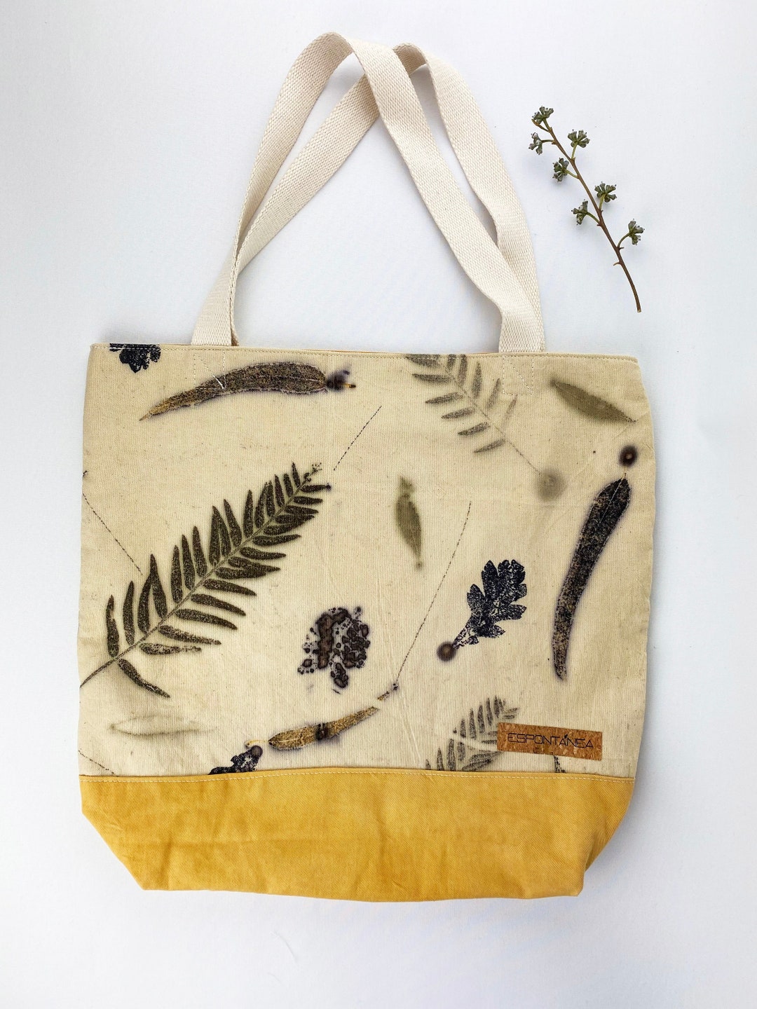 Natural Dye Totebag, Botanic Print Maxi Bag, Large Cotton Canvas ...