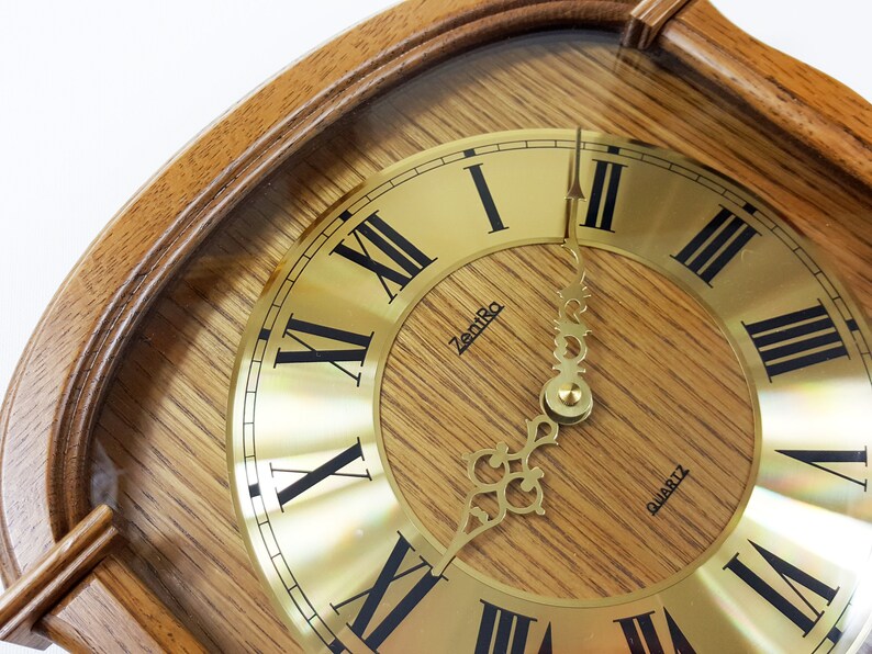 Vintage ZENTRA Wall Clock Wood Brass Glass / MID CENTURY | Etsy