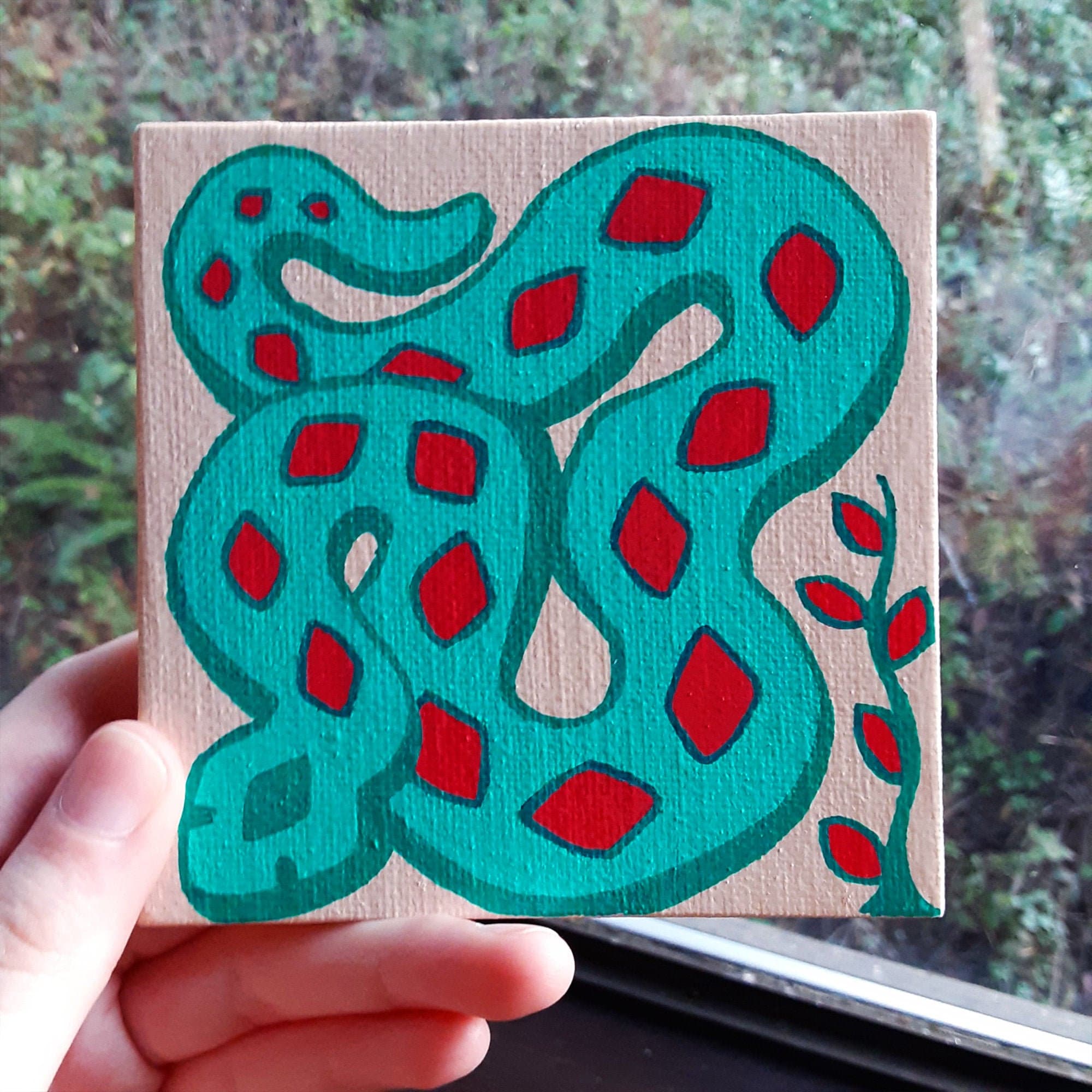 Red Spotted Snake, Unique Original Canvas Painting Artwork, Decorative ...