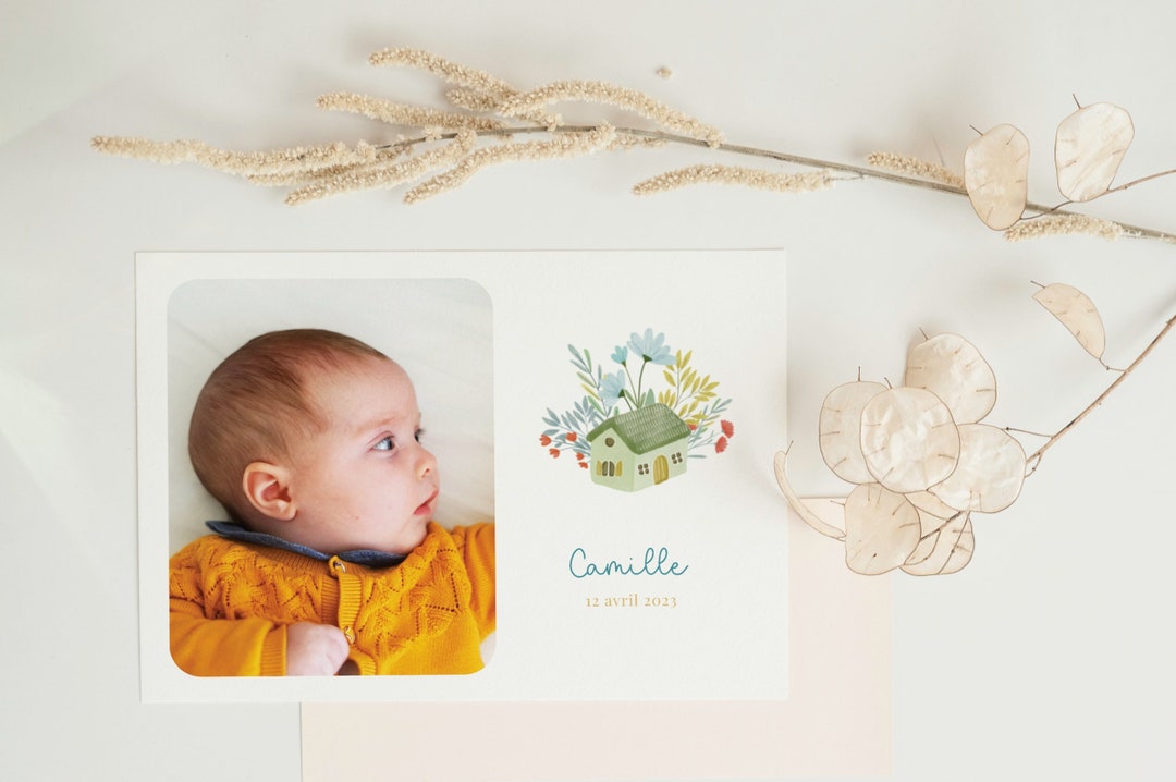 Birth Announcement Little Flowered House 15x10 Cm - Girl or Boy - Etsy