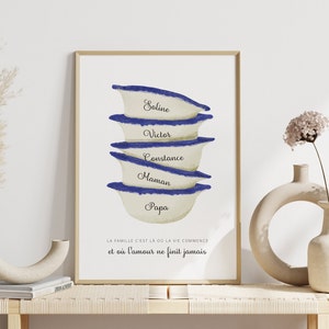 Poster affiche famille bols bretons - Cadeau personnalisable prénoms ...