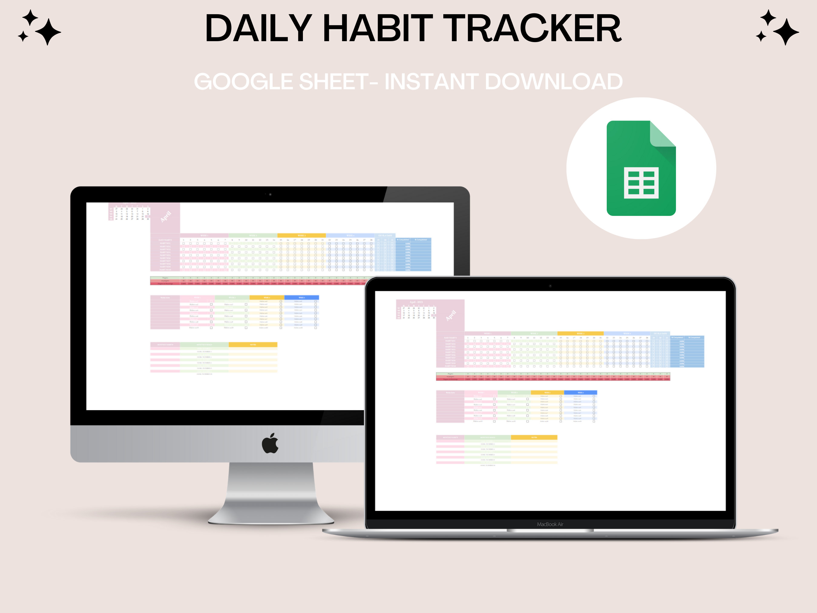 Habit Tracker Spreadsheet, Google Sheets Template, Monthly, Weekly ...
