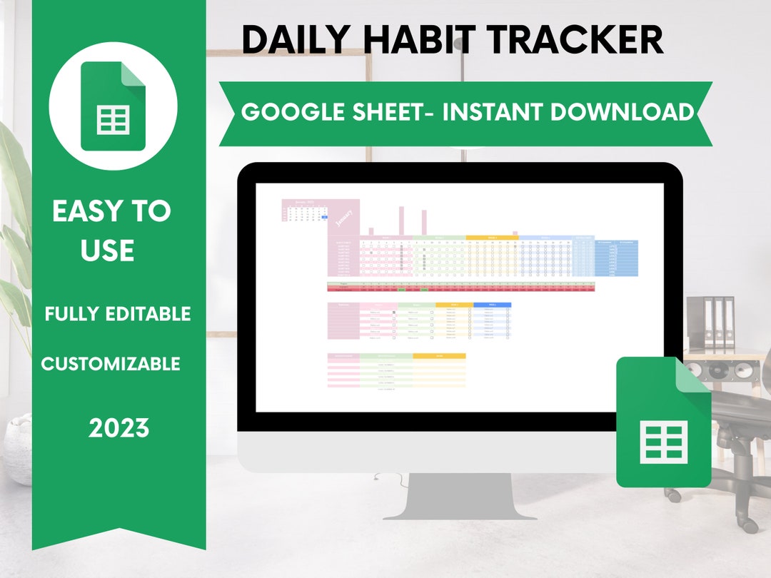 Habit Tracker Spreadsheet, Google Sheets Template, Monthly, Weekly ...