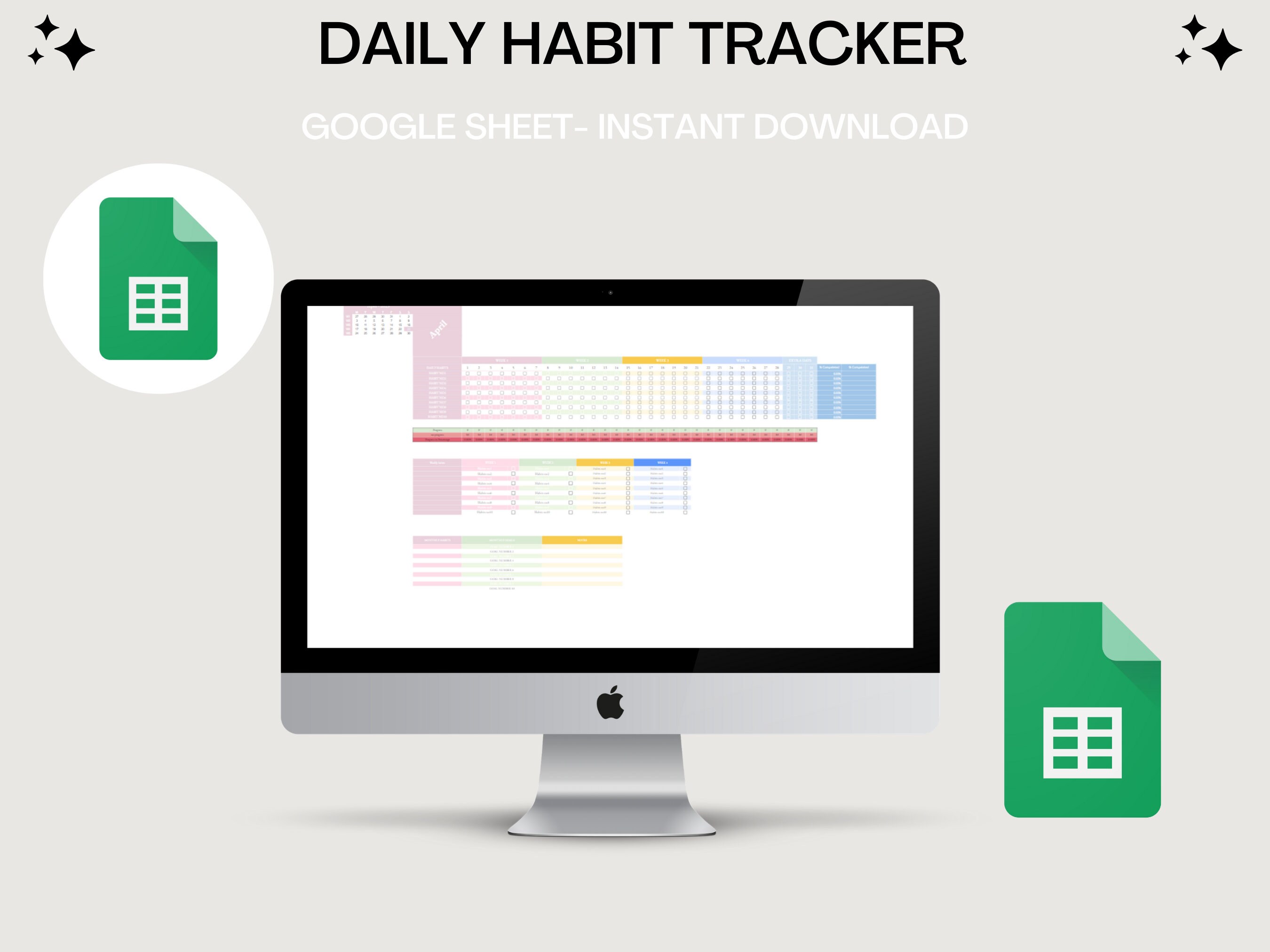 Habit Tracker Spreadsheet, Google Sheets Template, Monthly, Weekly ...