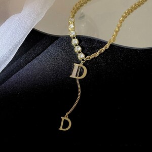 Designer Necklace Women Letter D Zircon Gold Plated Letter Necklace ...