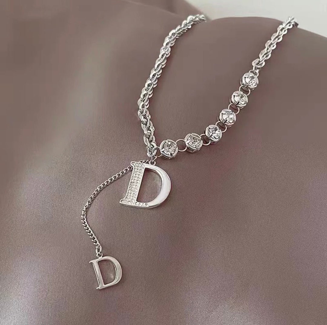 Designer Necklace Women Letter D Zircon Gold Plated Letter Necklace ...