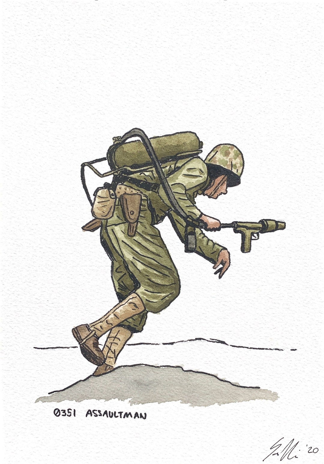 0351 Assaultman | Watercolor Illustration | WW2 US Marine Corps - Etsy