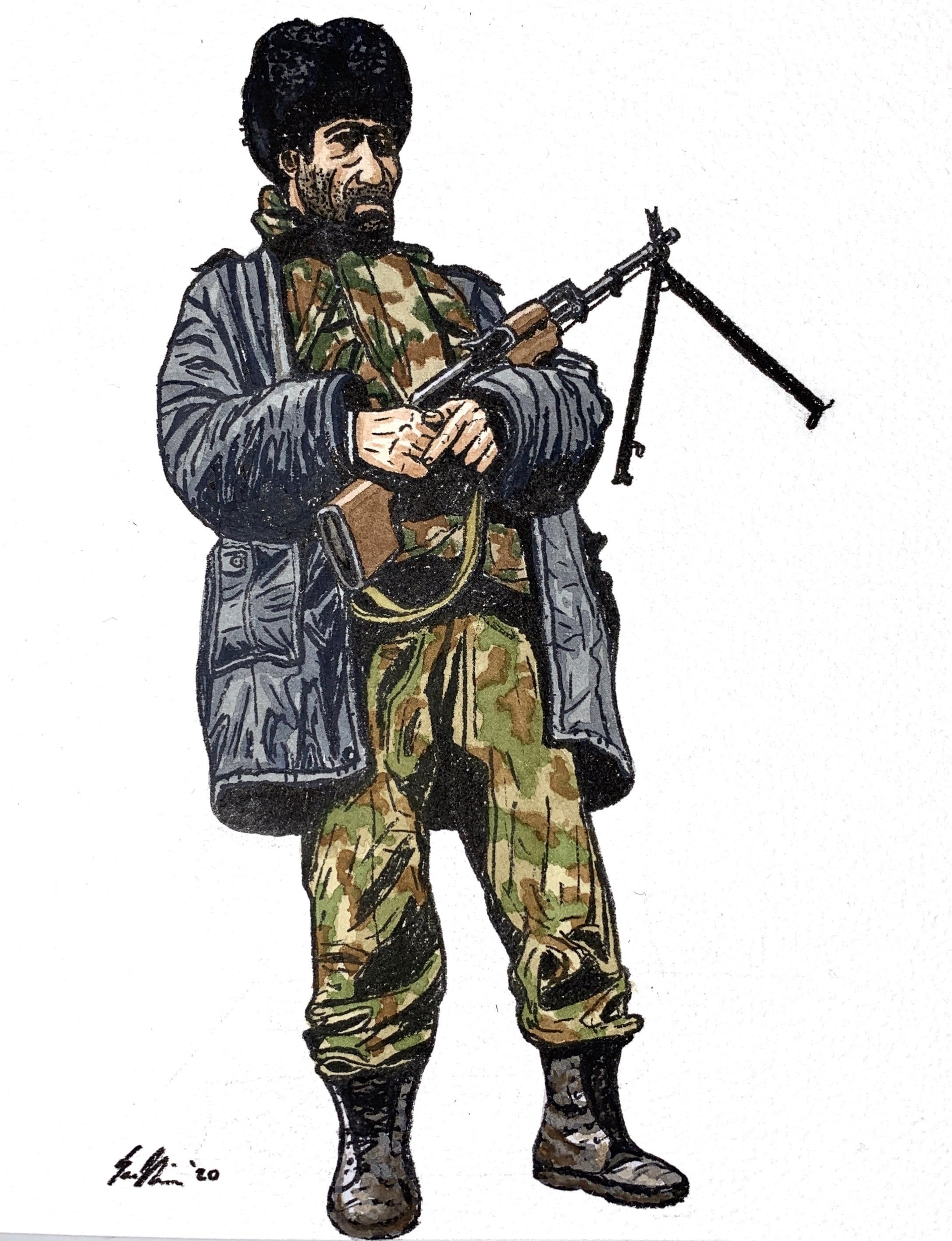 Chechenia Guerilla / Acuarela y Tinta / Ilustración Militar - Etsy España