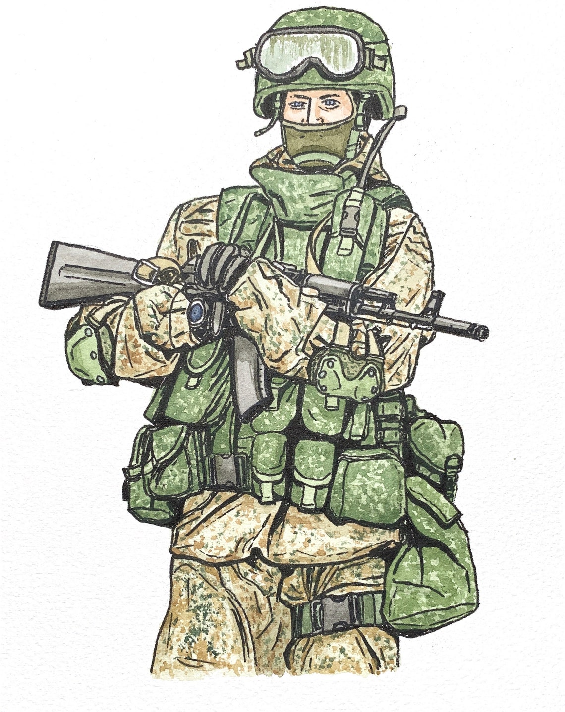 Russian Soldier | Watercolor and Ink | Military Illustration - Etsy