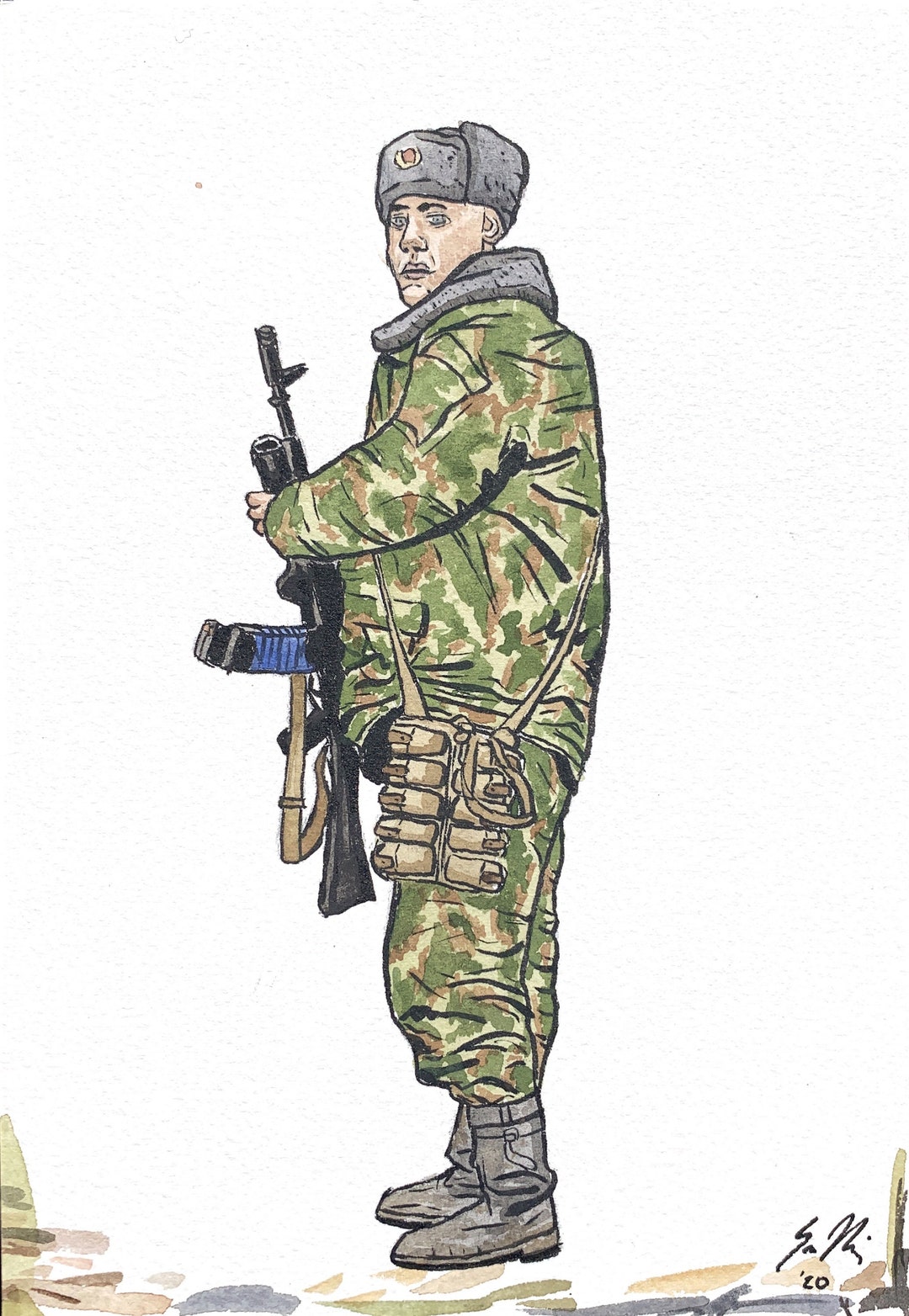 Russian Soldier in Chechnya | Watercolor Illustration | Chechen ...