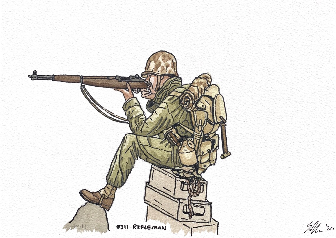 0311 Rifleman | Watercolor Illustration | WW2 US Marine Corps - Etsy