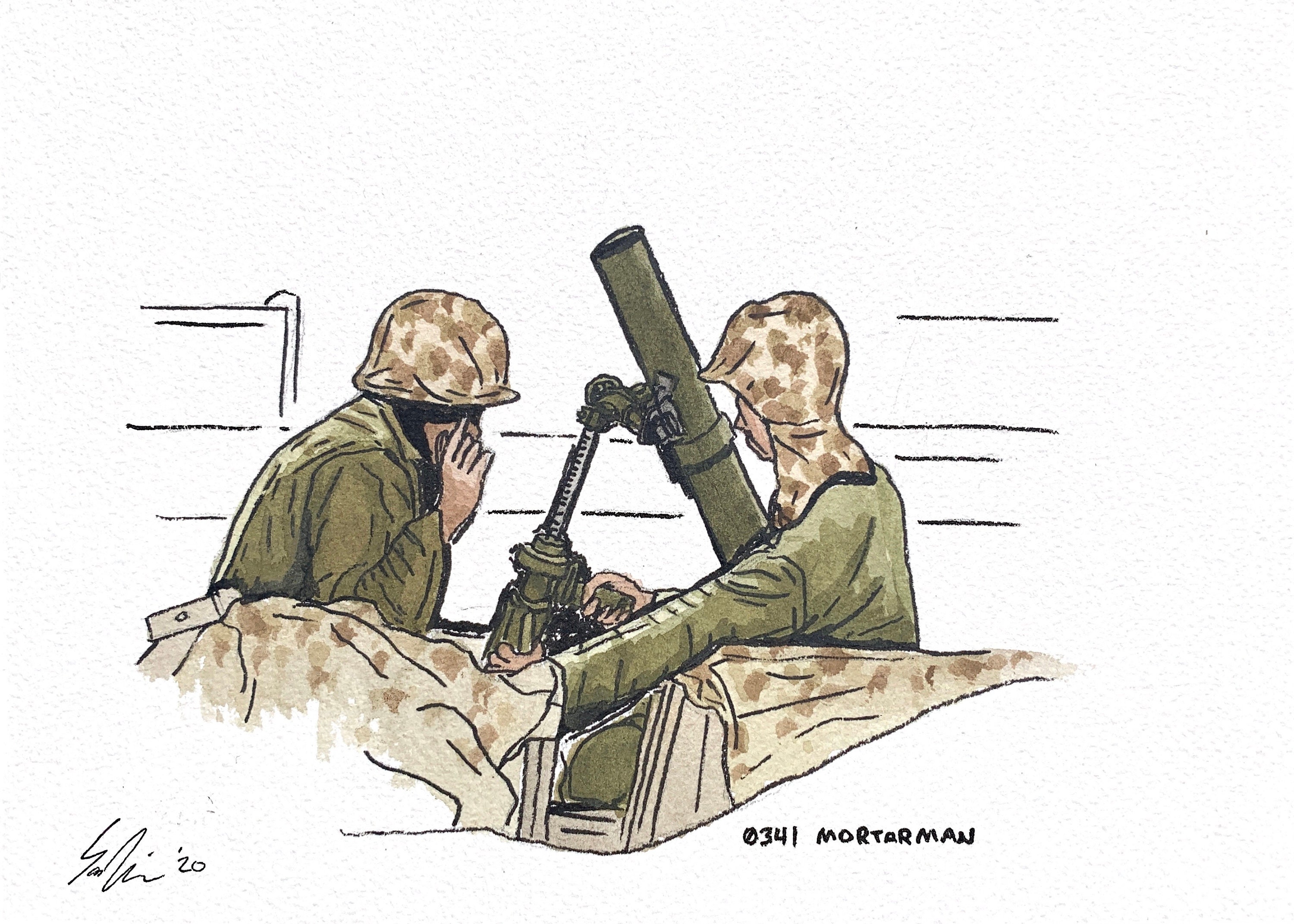 0341 Mortarman | Watercolor Illustration | WW2 US Marine Corps - Etsy