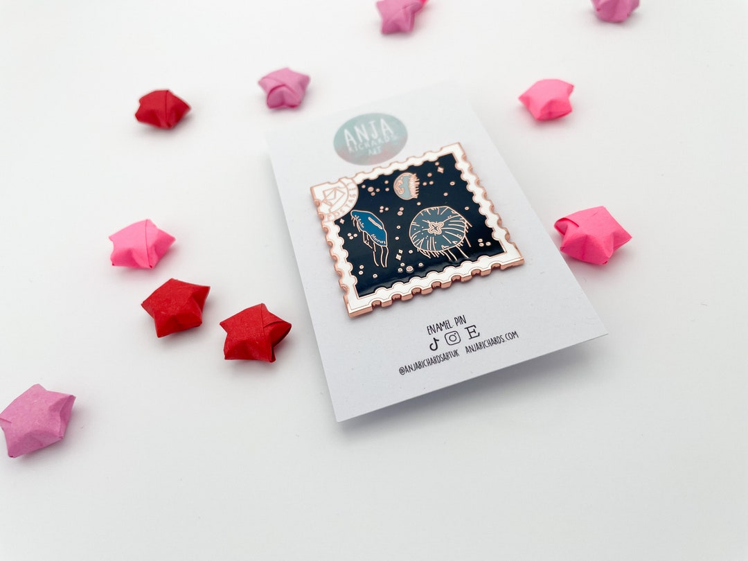 Jellyfish Stamp Pin - Marine Pin - Under the Sea Enamel Pin - Cute Pin ...