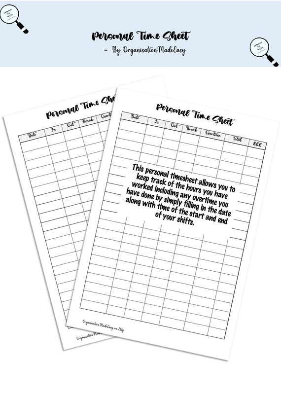 Personal Timesheet Shift Tracker Printable Digital - Etsy