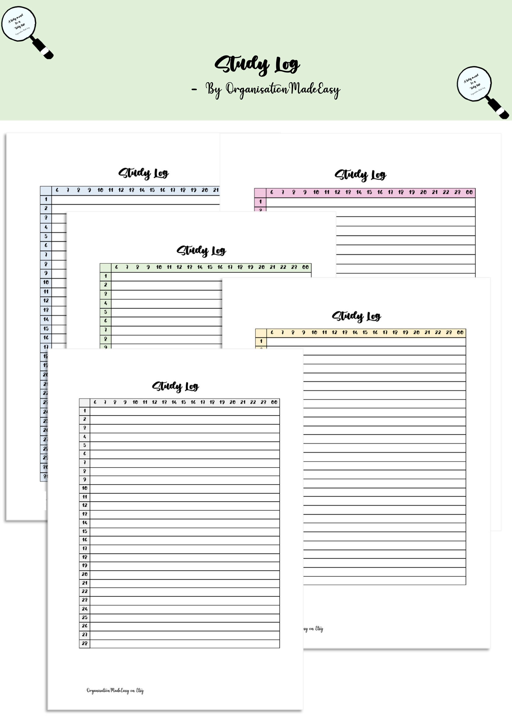 Study Log | Study Planner | Printable | Digital - Etsy