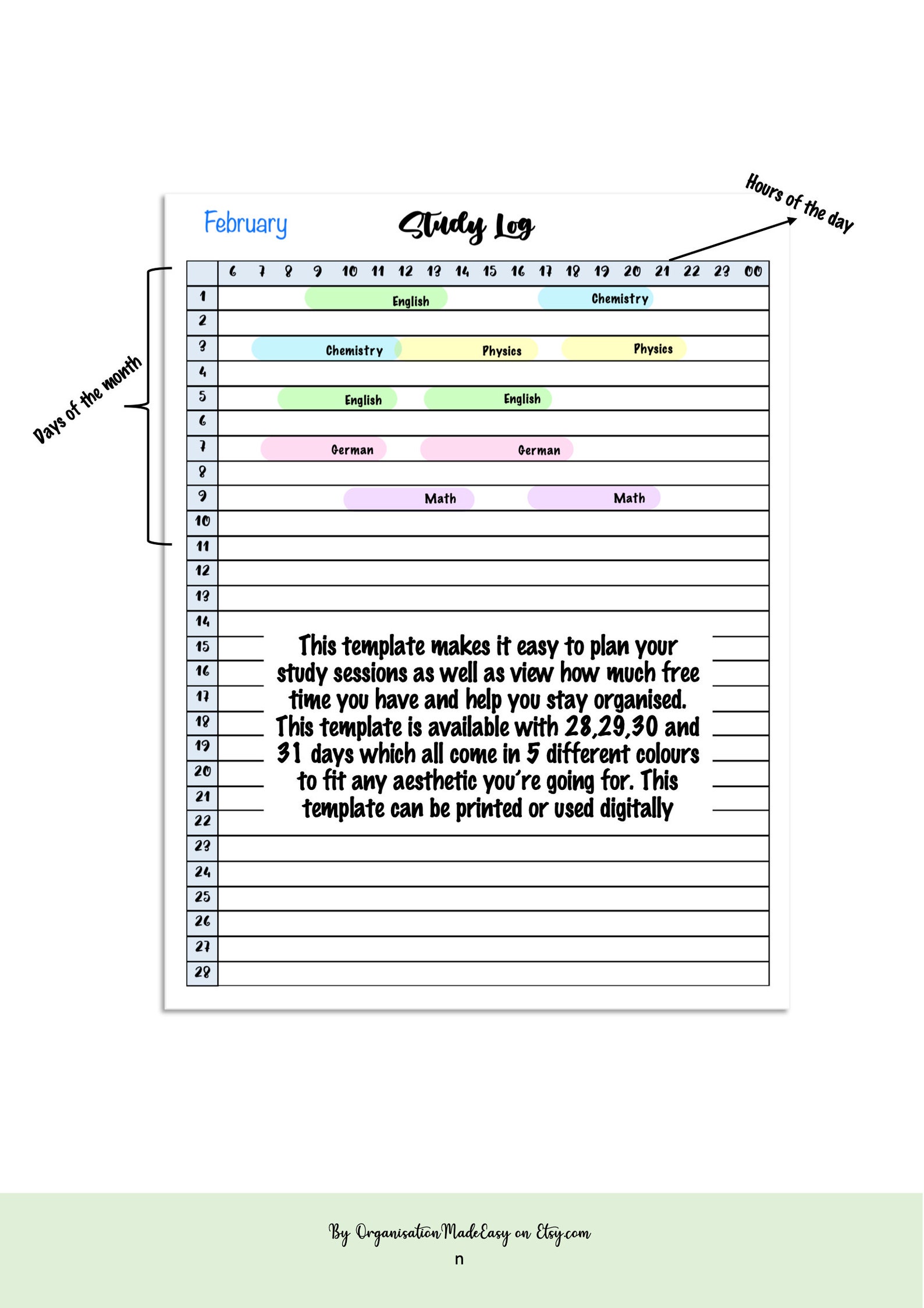 Study Log Study Planner Printable Digital - Etsy