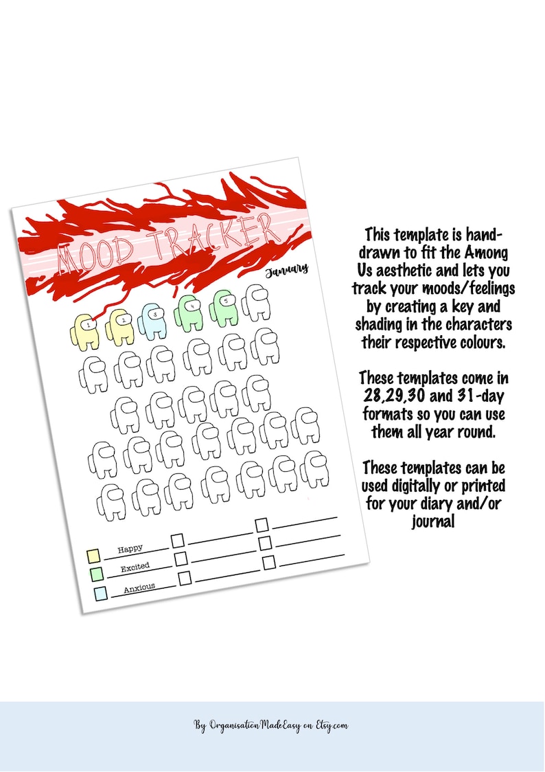 Among Us Mood Tracker Mood Tracker Bullet Journal Template Digital ...
