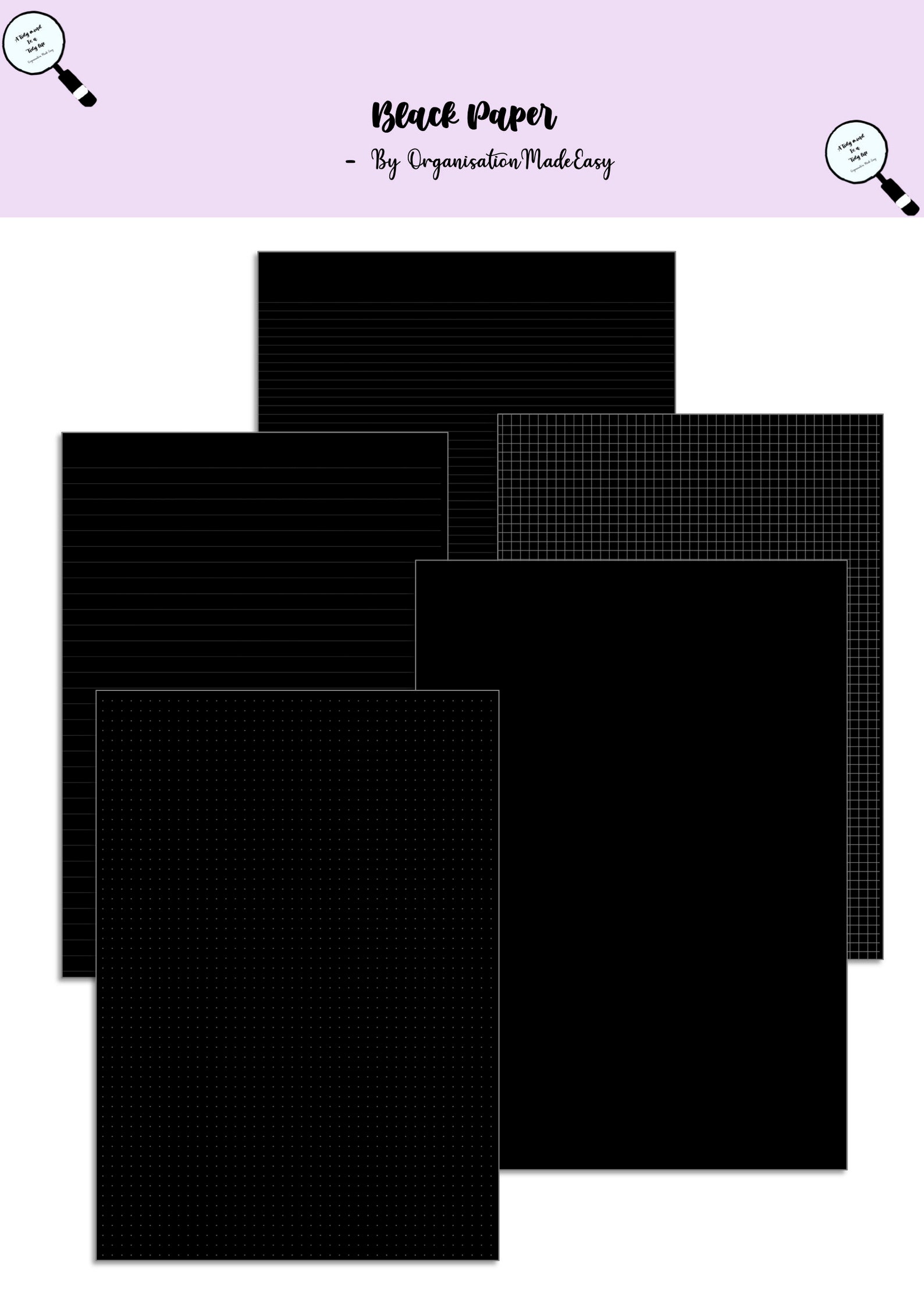 Black Paper Template Pack | Portrait | Narrow Ruled | Wide Ruled ...