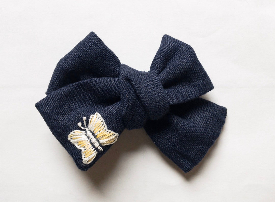 Hand Embroidered Bow Blue Bow Baby Bow Girl Bow Bows - Etsy
