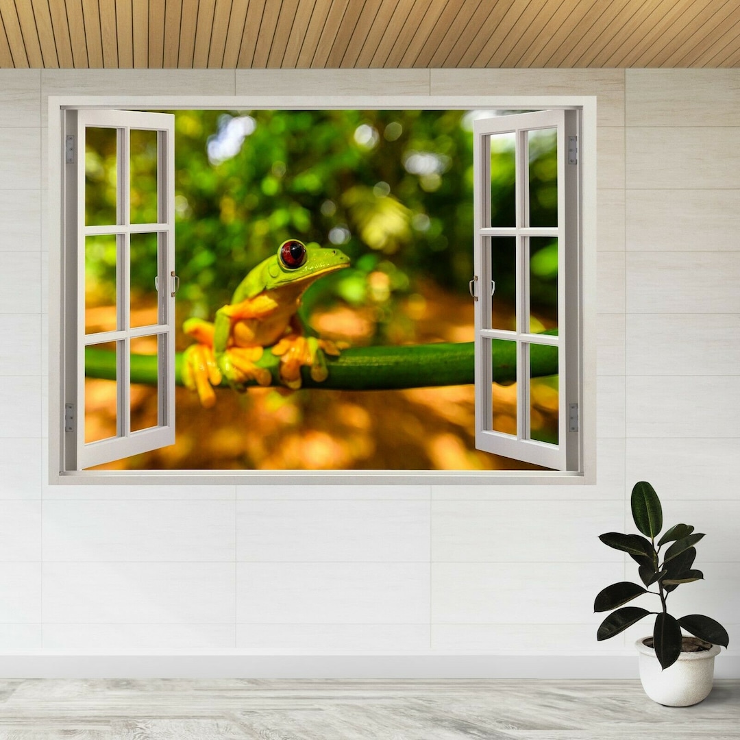 Red-eyed Tree Frog, Forest 3d Window View Wall Sticker Poster Decal ...