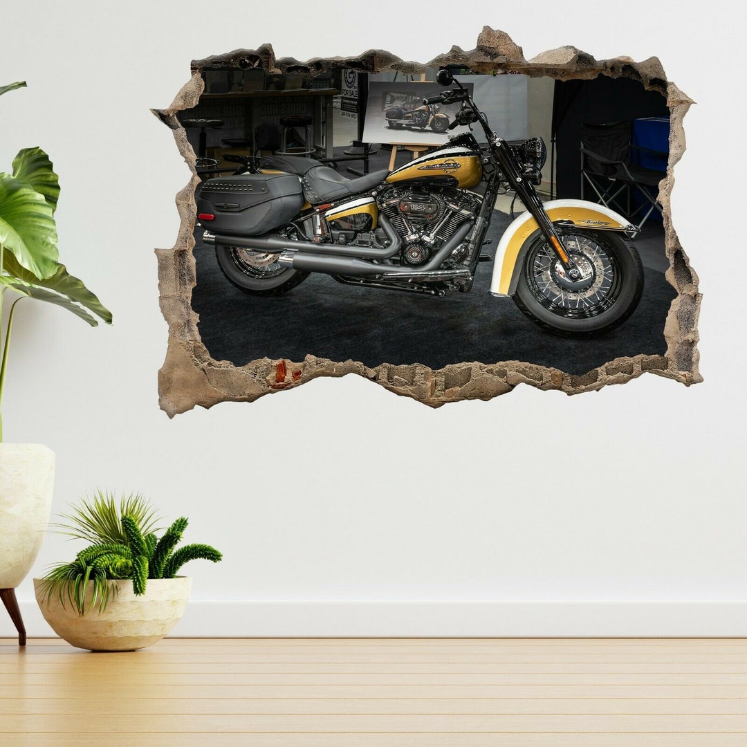 Harley Davidson Motorcycle Bike 3d Smashed View Wall Sticker Poster ...