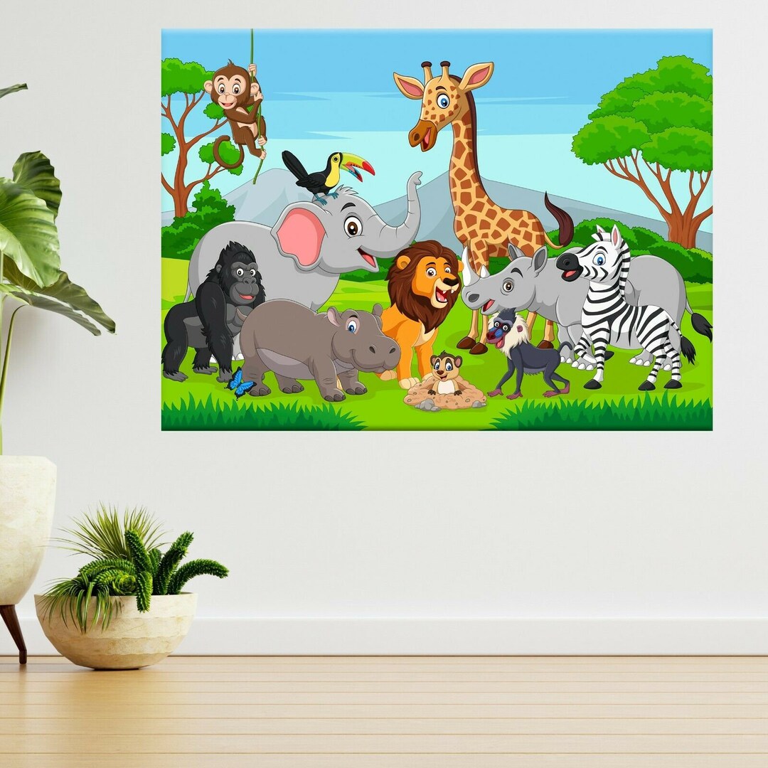 Cartoon Wild Animals in Jungle 3d View Wall Sticker Poster Decal A484 ...