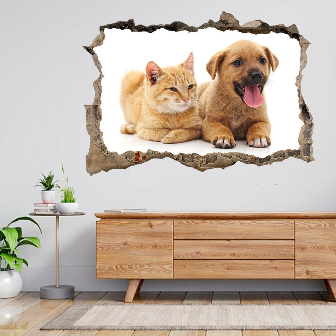 Cat and Dog Isolated 3d Smashed View Wall Sticker Poster Decal A981 - Etsy