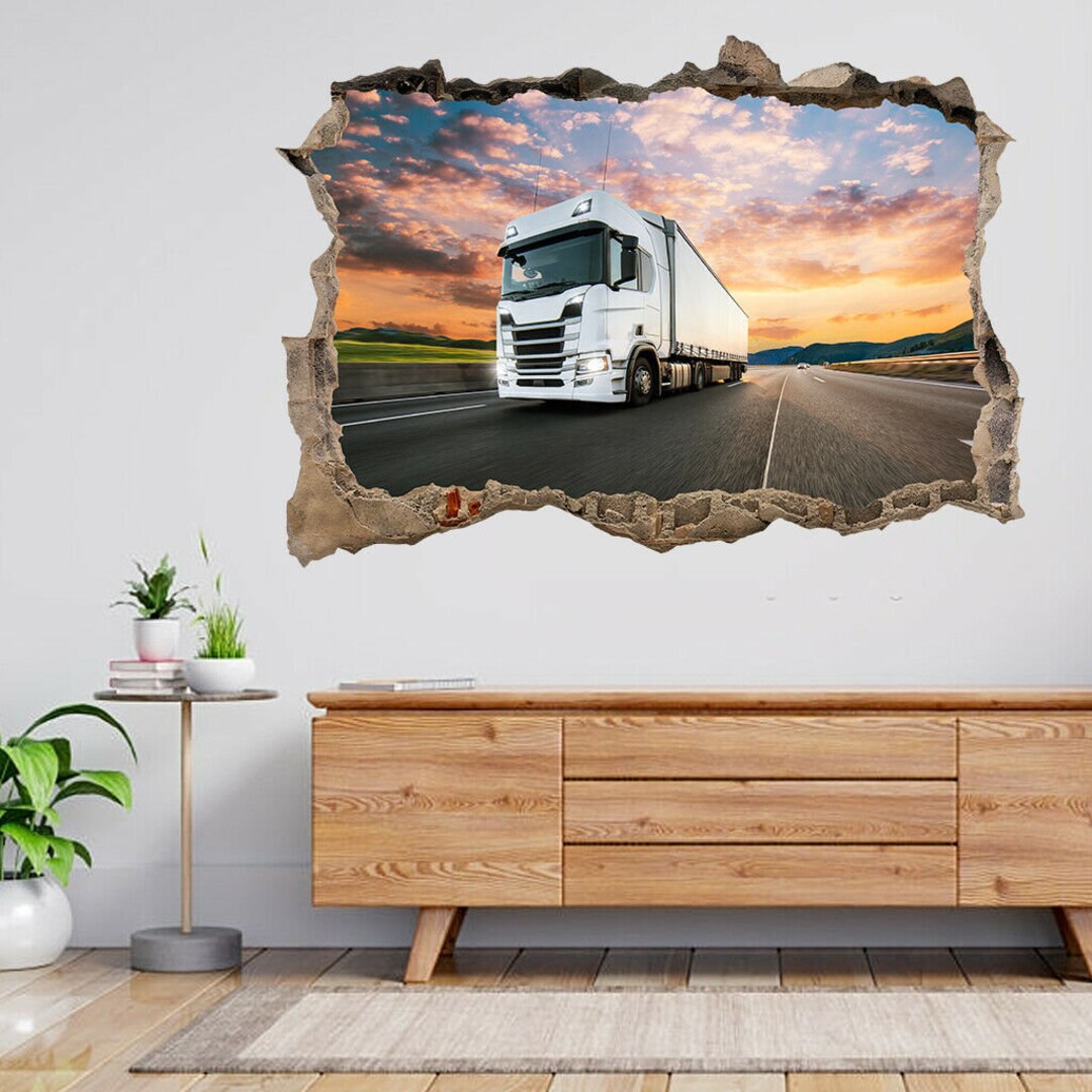 Truck Container Highway Lorry HGV 3d Smashed View Wall Sticker Poster ...
