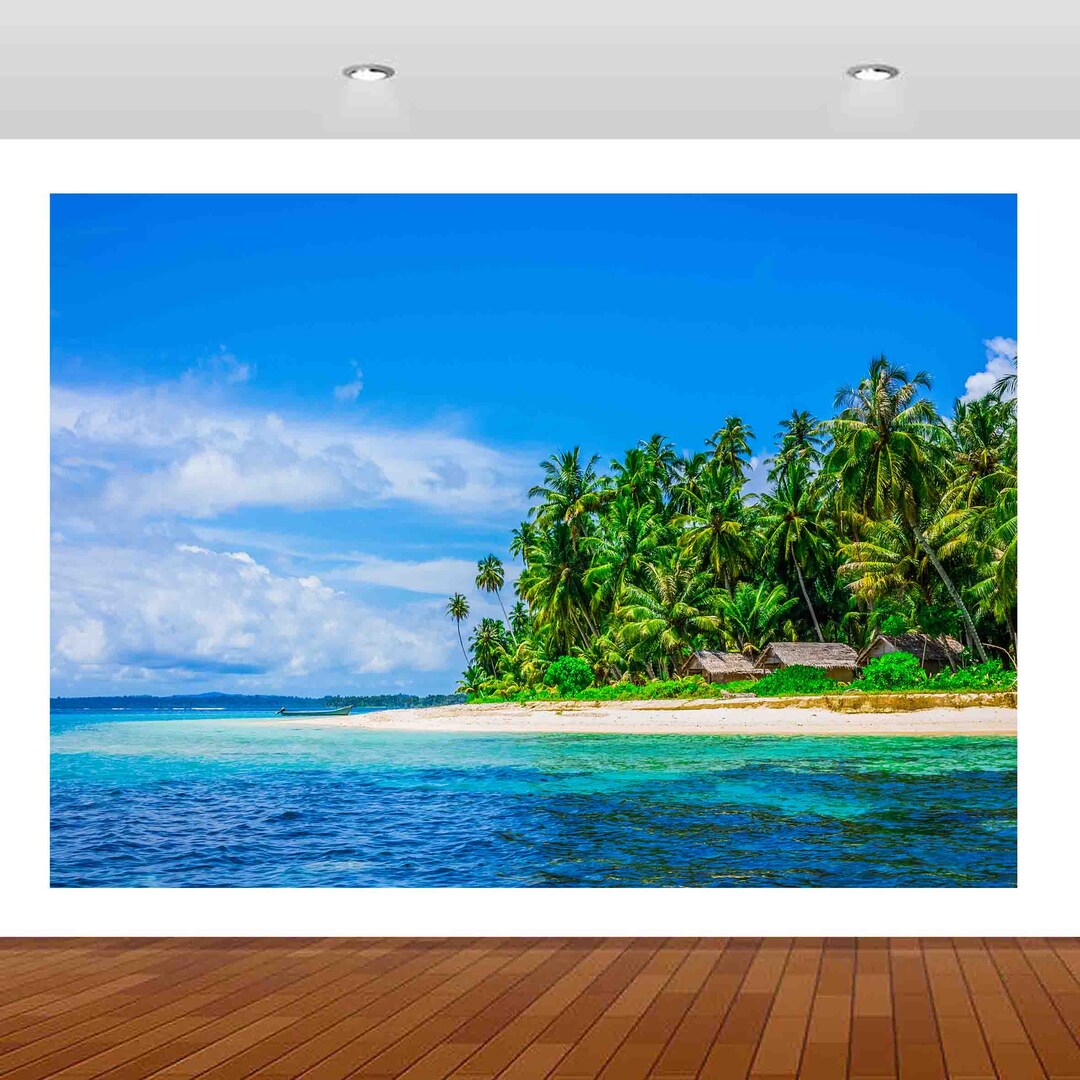 Nature Beautiful Exotic Tropical Palm Tree Lake Island 3D Vinyl Sticker ...