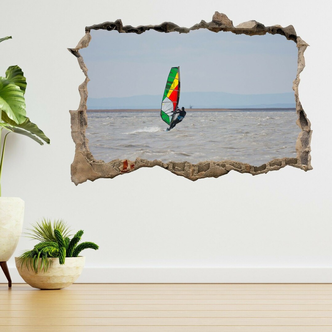 Windsurfer Ocean Sea Sail Sports 3d Smashed View Wall Sticker Poster ...
