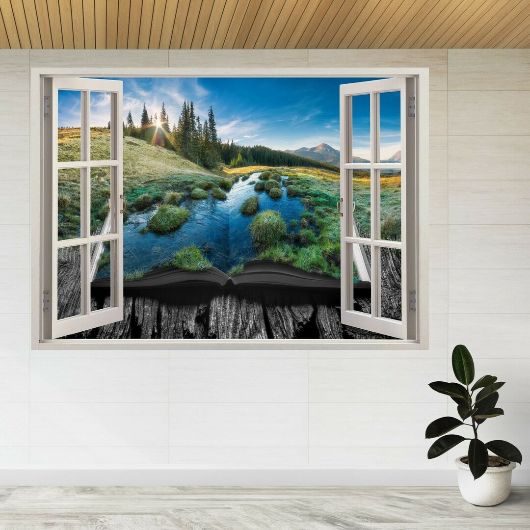 Alpine Mountain Valley Sunrise 3d Window View Wall Sticker Poster Decal ...