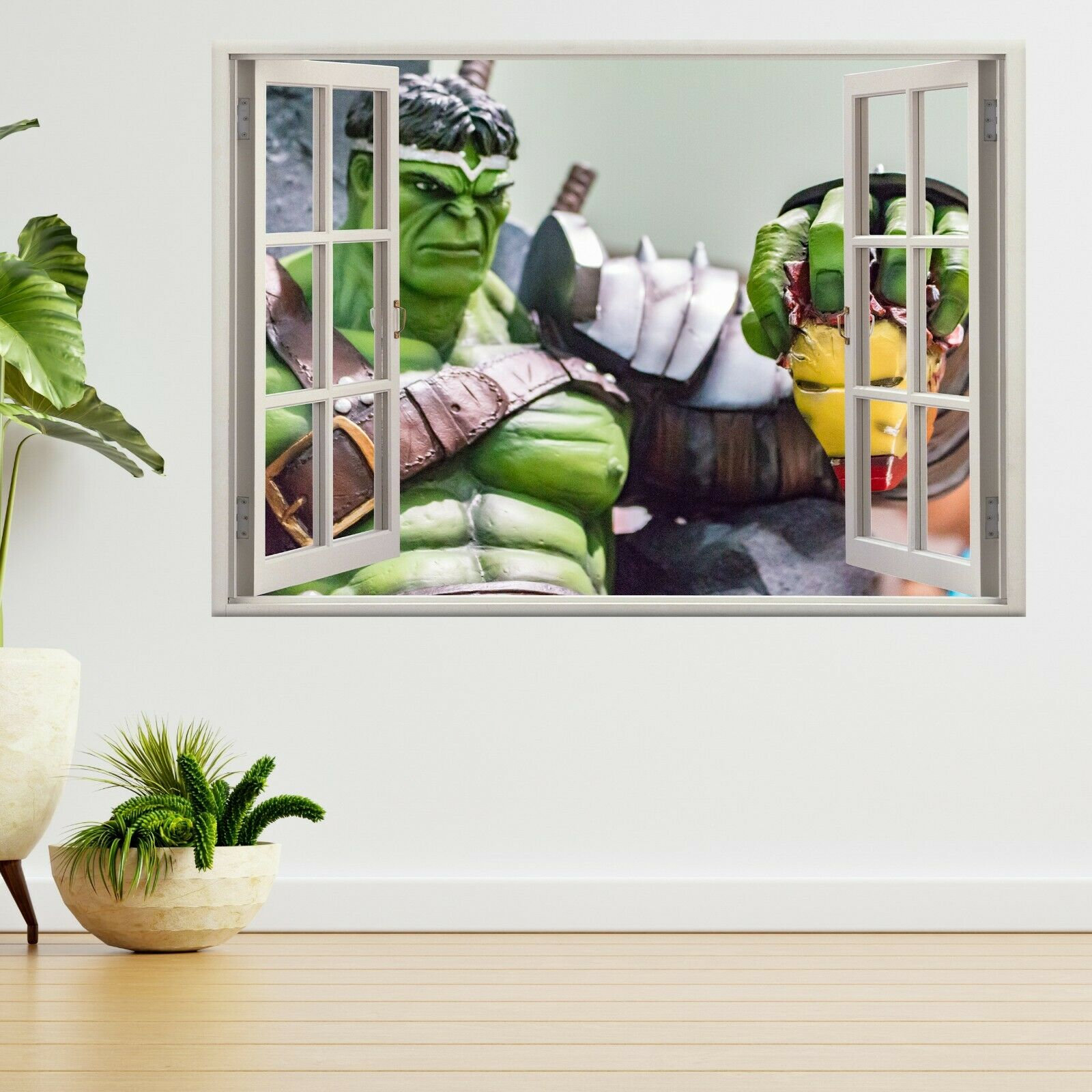 Hulk With Iron Man's Head-helmet 3d Window View Wall Sticker Poster ...