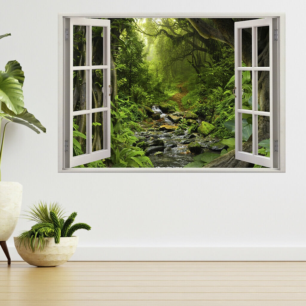 Tropical Jungle With River 3d Window View Wall Sticker Poster Decal ...