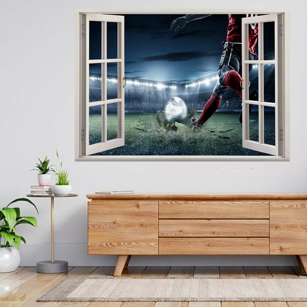 Player Shooting Football Stadium 3d Window View Wall Sticker Poster ...