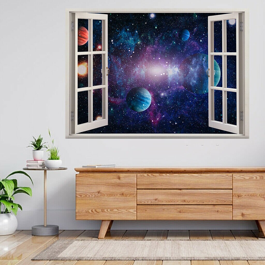 Planets Stars Galaxies Space 3d Window View Wall Sticker Poster Decal ...
