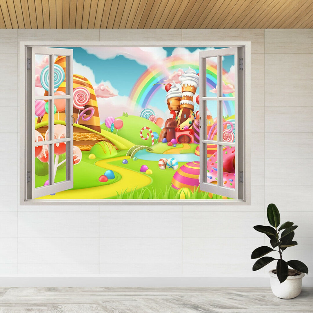 Cartoon Game Sweet Candy Land 3d Window View Wall Sticker Poster Decal ...