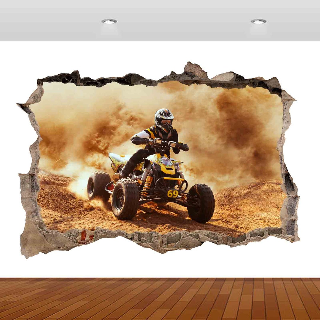 Quad ATV Motocross Dirt Sports Bike Stunts 3D Sticker Vinyl Poster ...